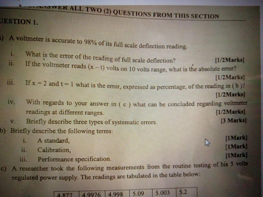 Solved A voltmeter is accurate to 98% of its full scale | Chegg.com