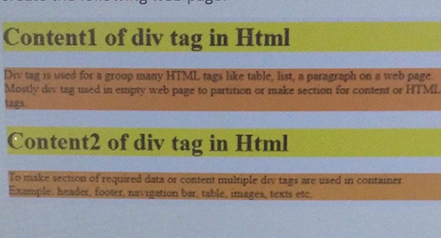 Solved Content1 ﻿of div tag in HtmlDiv tag is used for a | Chegg.com