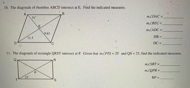 Solved 10. The diagonals of rhombus ABCD intersect at E. | Chegg.com