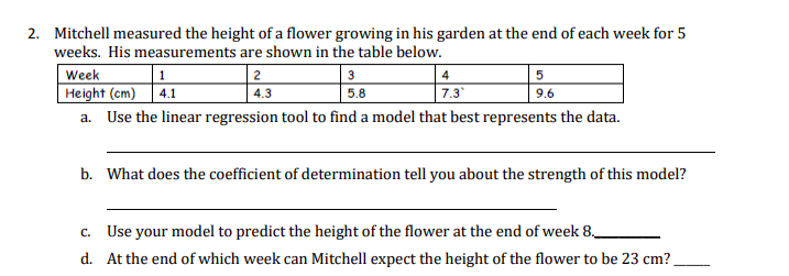 Solved 2. Mitchell measured the height of a flower growing | Chegg.com