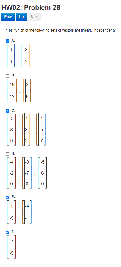 Solved HW02: Problem 28 Prev Up Next (1 pt) Which of the | Chegg.com