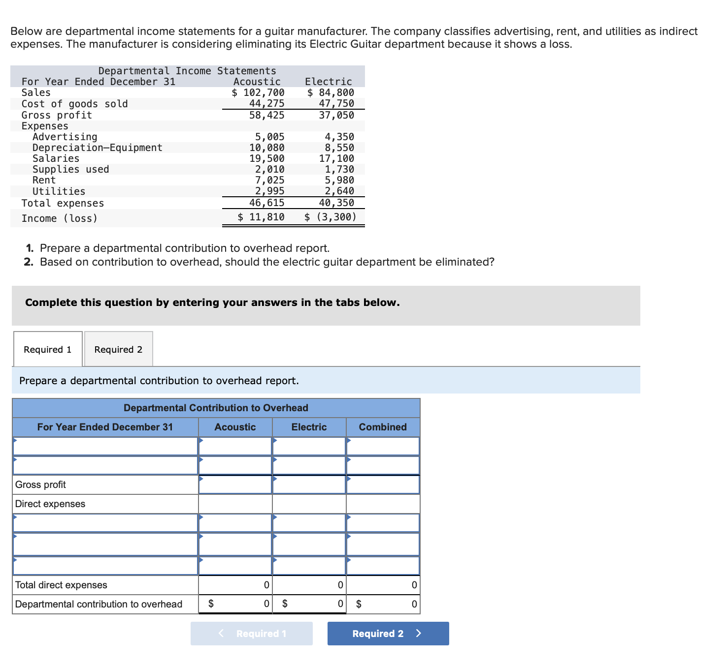 Solved 1. Prepare a departmental contribution to overhead | Chegg.com