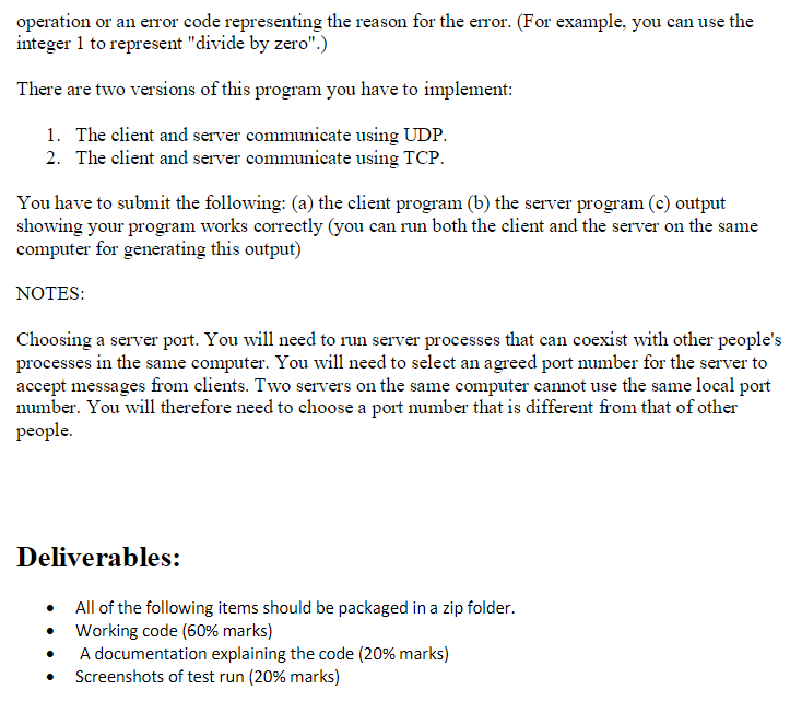Implementing an arithmetic server using sockets [10 | Chegg.com