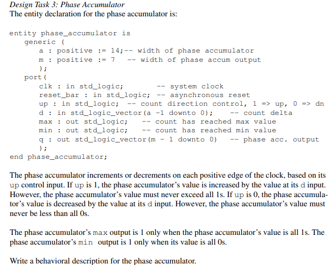 Design Task 3: Phase Accumulator The entity | Chegg.com