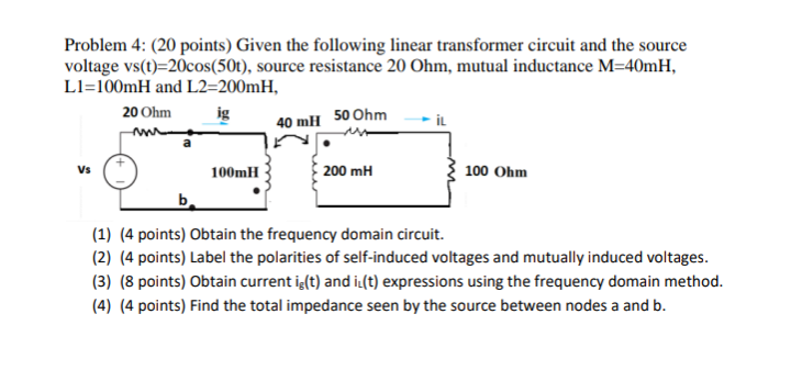 Solved Problem 4: (20 points) Given the following linear | Chegg.com