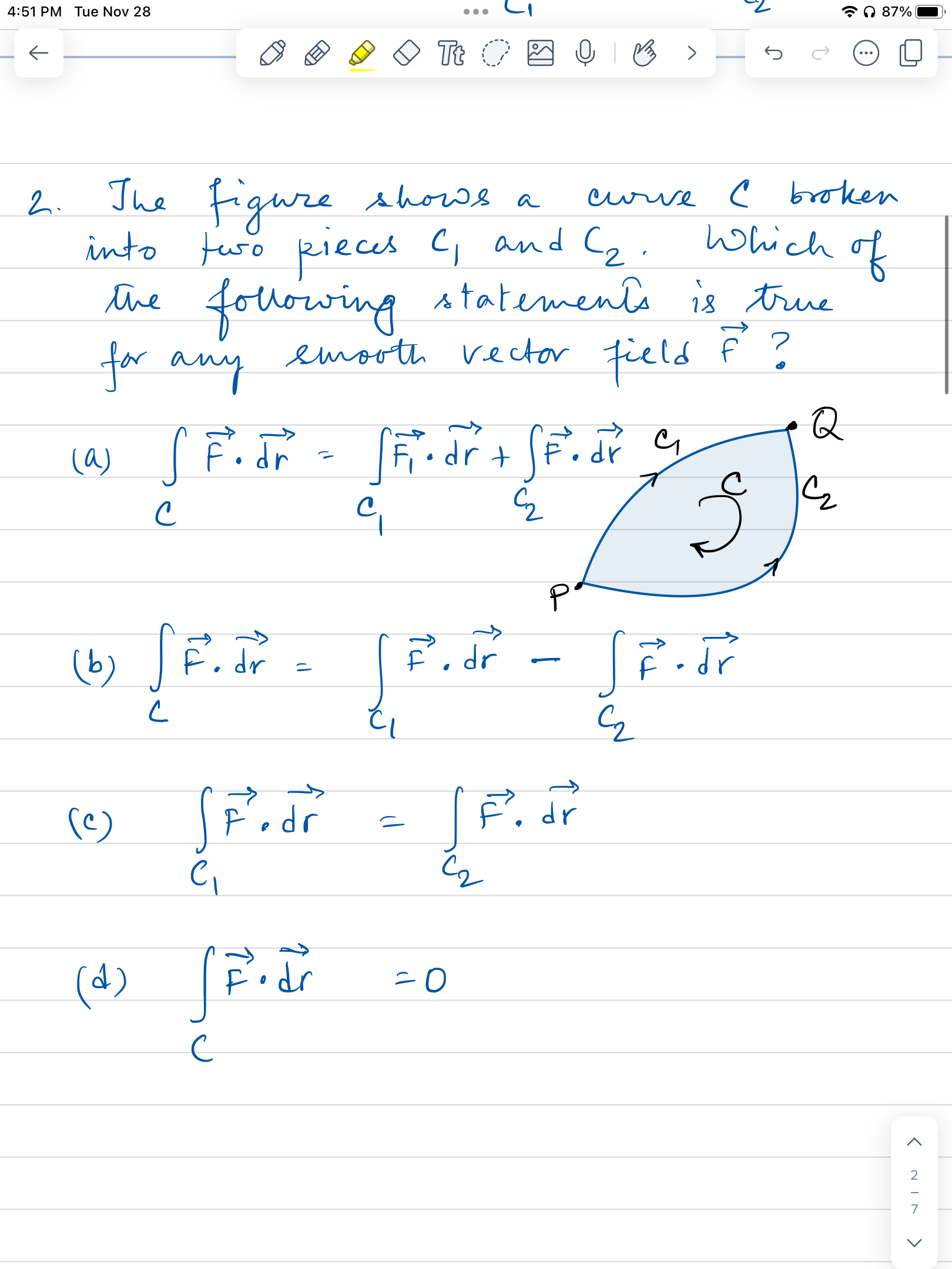 Solved 2. The figure shows a curve C broken into two pieces | Chegg.com