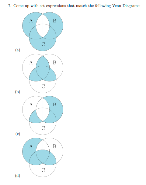 Solved 7. Come up with set expressions that match the | Chegg.com