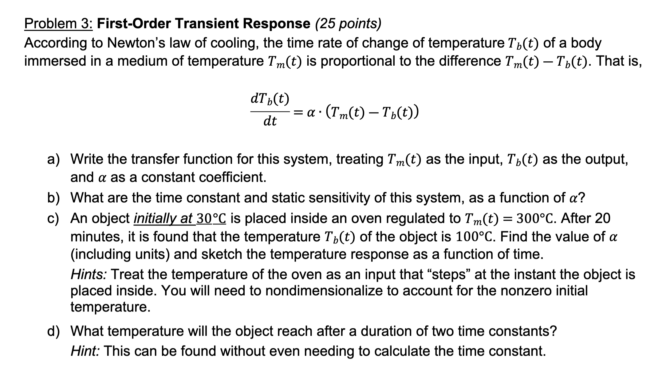 Solved Problem 3: First-Order Transient Response (25 points) | Chegg.com