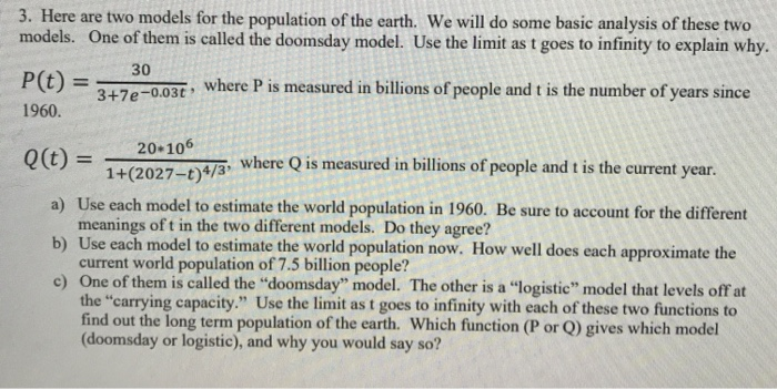 Solved 3. Here are two models for the population of the | Chegg.com