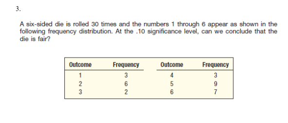 Solved A six-sided die is rolled 30 ﻿times and the numbers 1 | Chegg.com