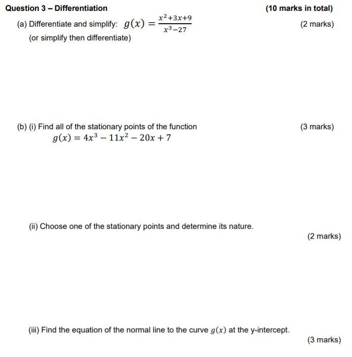 Solved Question 3 - Differentiation (a) Differentiate and | Chegg.com