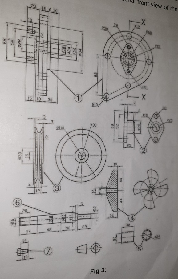 Solved Figure 3 shows the primary views of the components of | Chegg.com