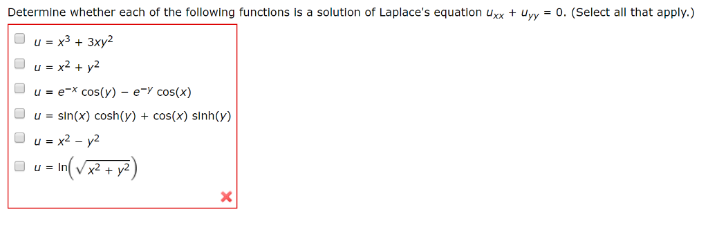 Solved Determine whether each O u=x3 + 3xy2 of the following | Chegg.com