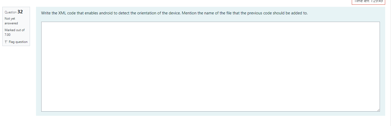 Solved Time lett 1:29:49 Write the XML code that enables | Chegg.com