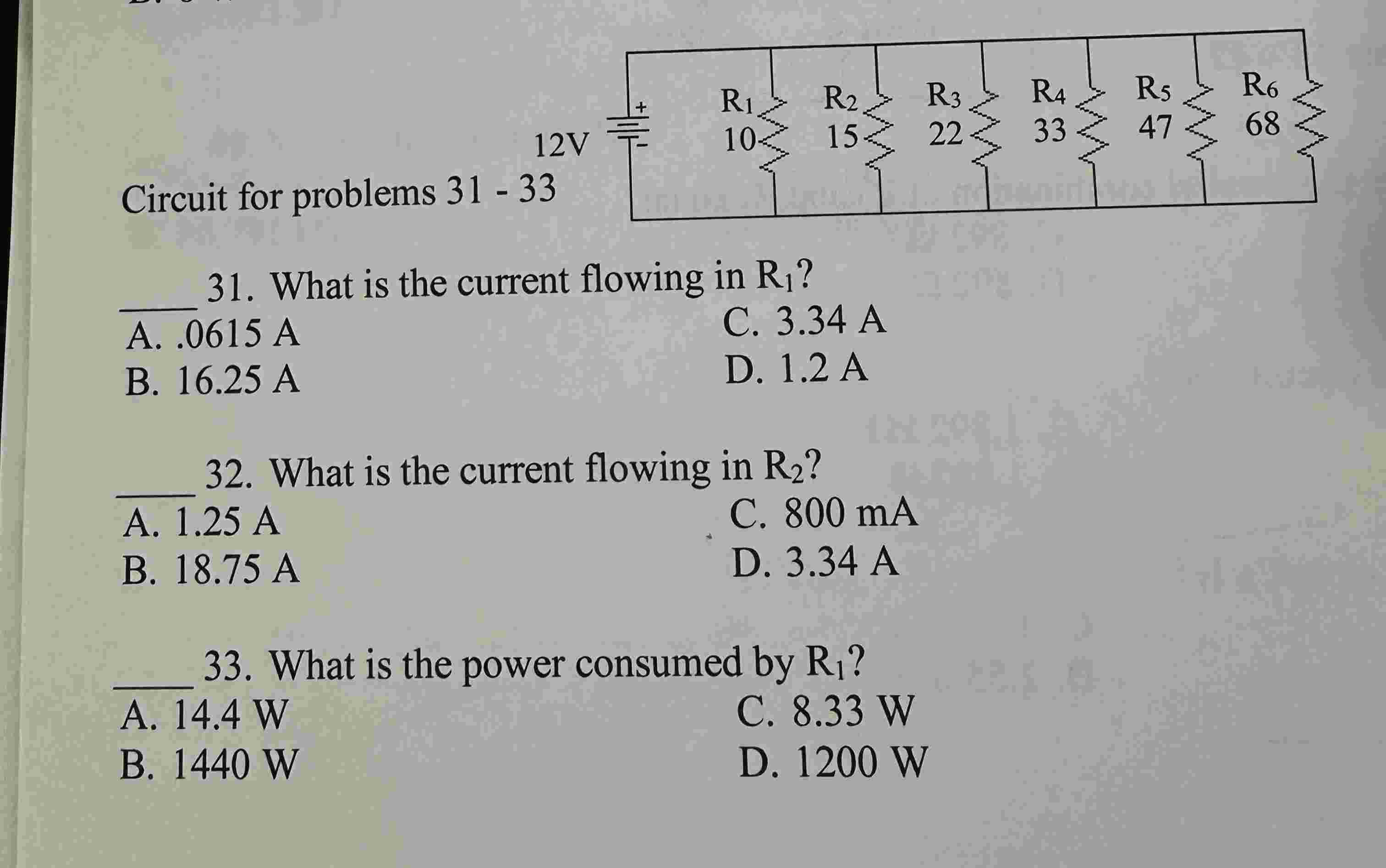 Solved Circuit for problems 31-3 31. ﻿What is the current | Chegg.com
