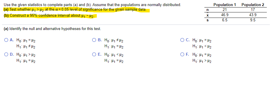 Solved Use the given statistics to complete parts (a) and | Chegg.com