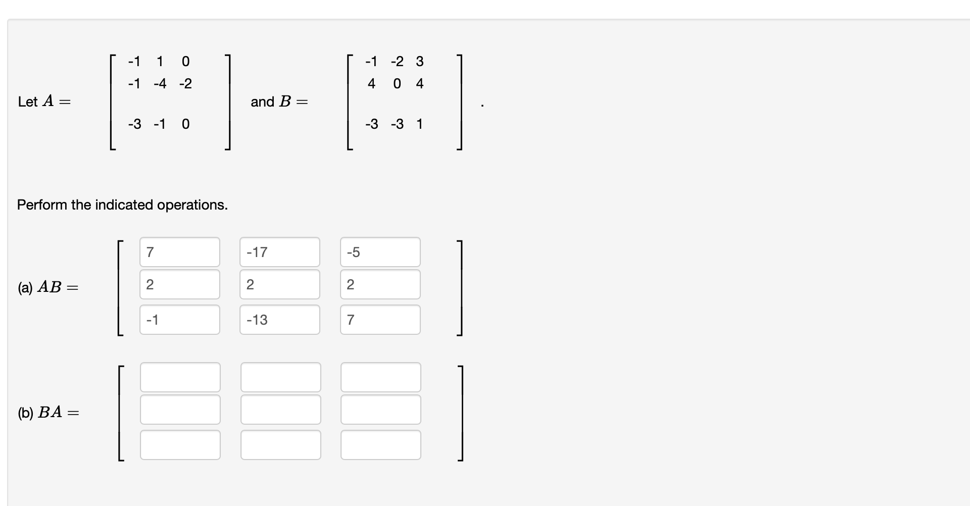Solved Let A=⎣⎡−1−1−31−4−10−20⎦⎤ and B=⎣⎡−14−3−20−3341⎦⎤. | Chegg.com