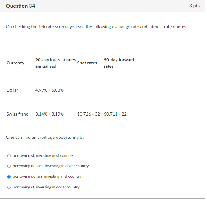Question 34 3 pts On checking the Telerate screen, | Chegg.com