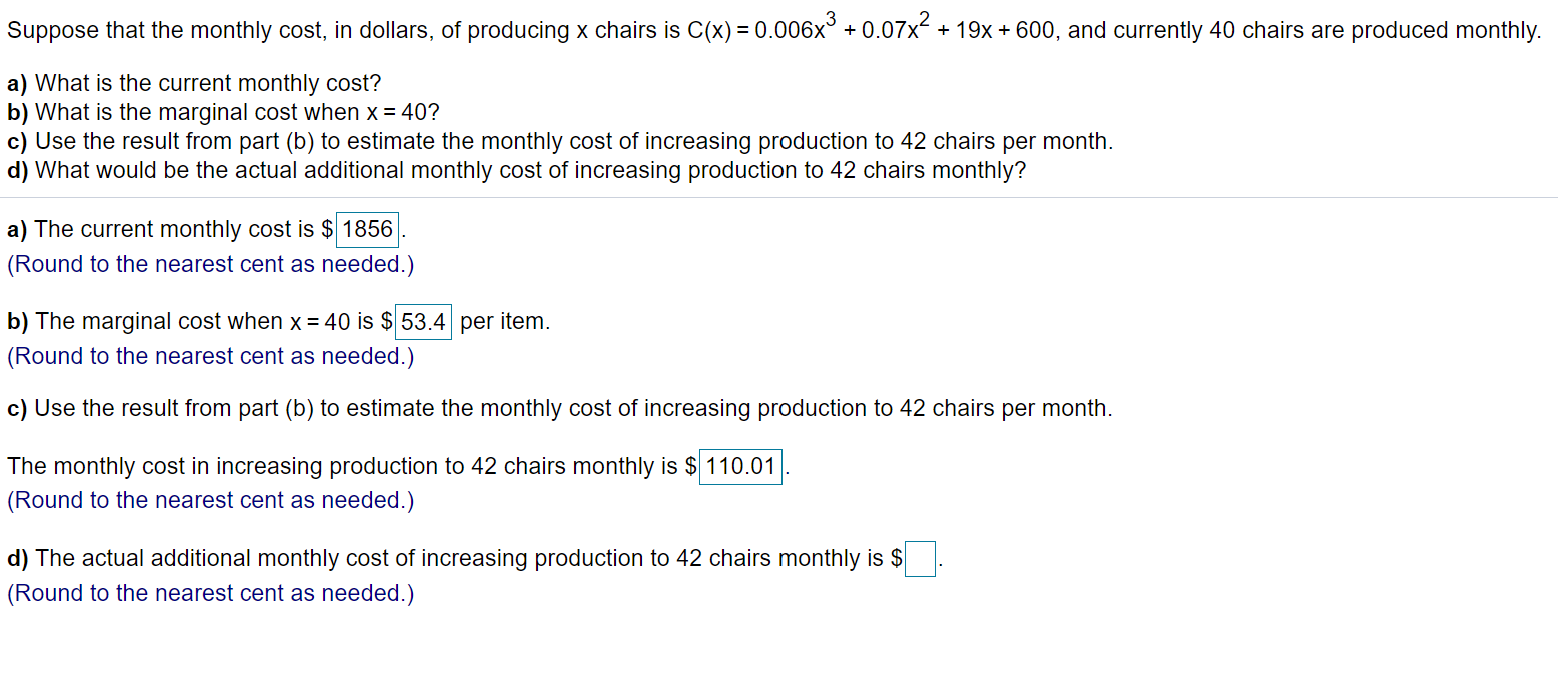 Solved For the cost function whose graph is shown to the | Chegg.com