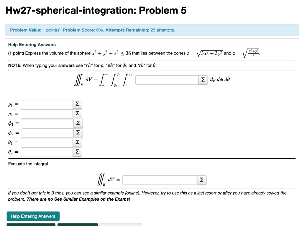 Solved Hw27-spherical-integration: Problem 5 Problem Value: | Chegg.com