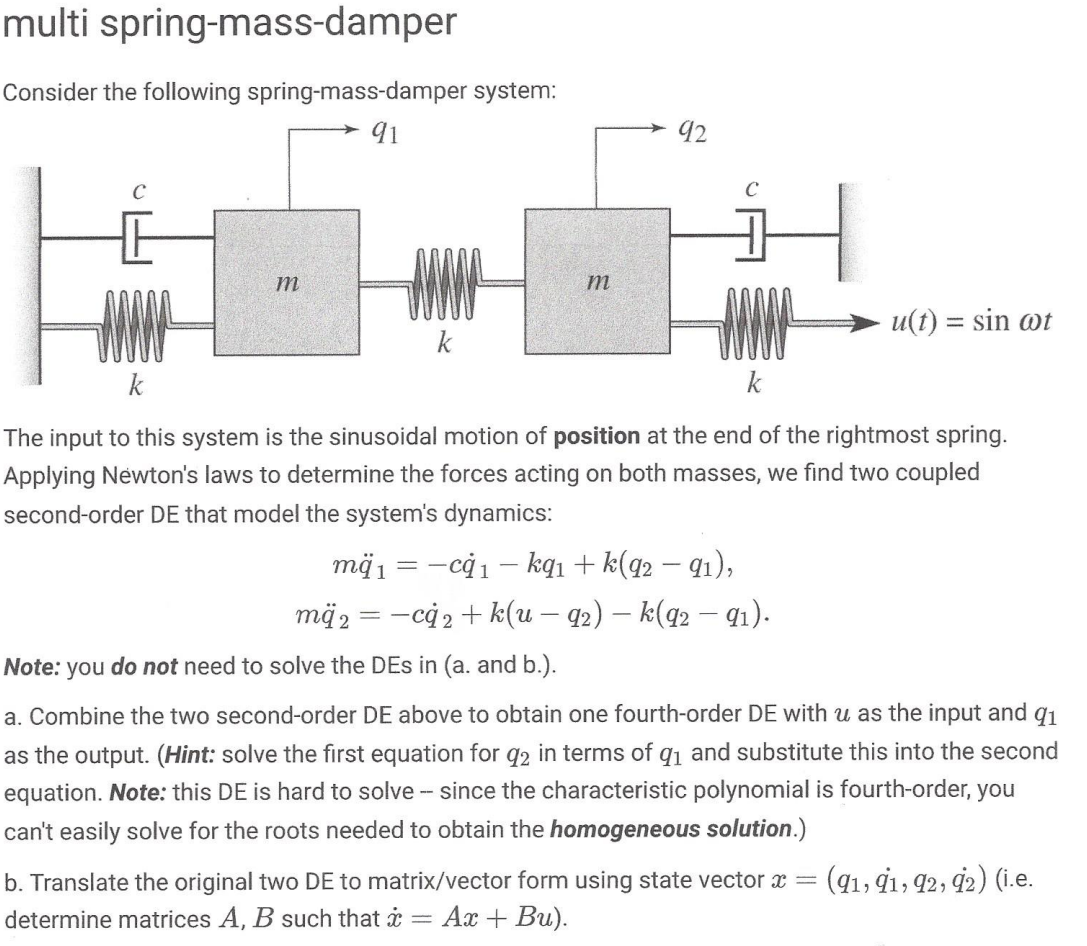 Solved multi spring-mass-damper Consider the following | Chegg.com