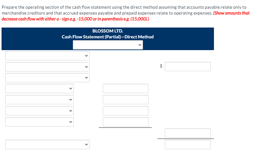 Solved Prepare the operating section of the cash flow | Chegg.com