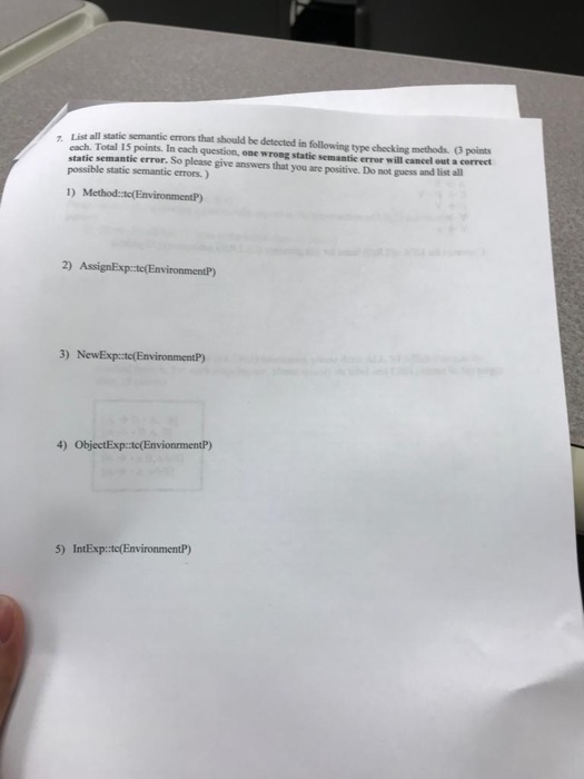 List all static semantic errors that should be | Chegg.com