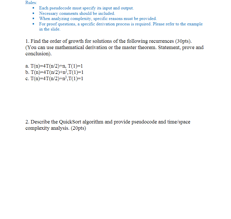 Solved Rules: - Each pseudocode must specify its input and | Chegg.com