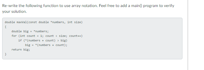 Solved Re-write the following function to use array | Chegg.com