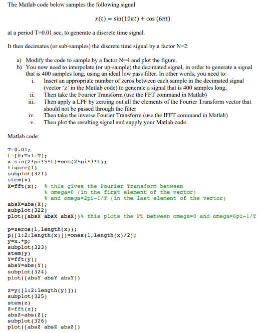 The Matlab code below samples the following signal | Chegg.com