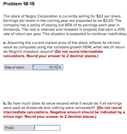 Solved Problem 18-15 The stock of Nogro Corporation is | Chegg.com
