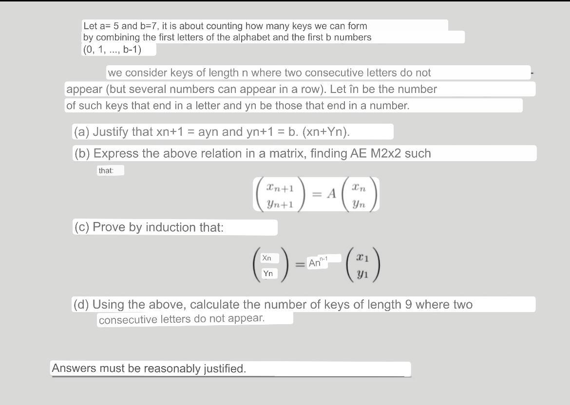 Solved Let a=5 and b=7, it is about counting how many keys | Chegg.com