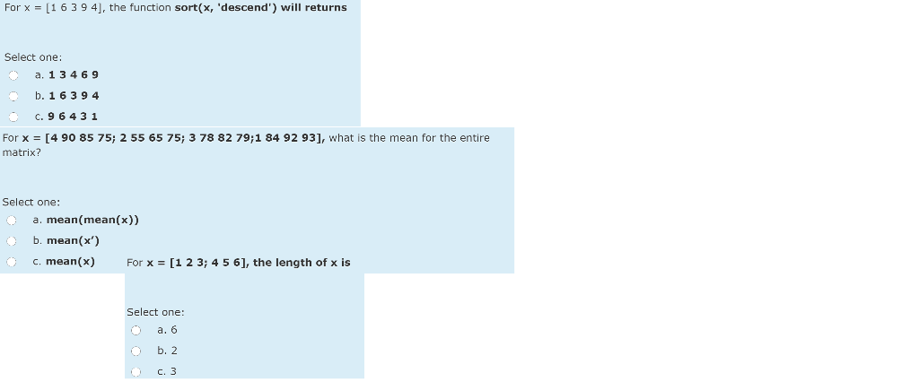 Solved For x = (1 6 3 9 4], the function sort(x, 'descend') | Chegg.com