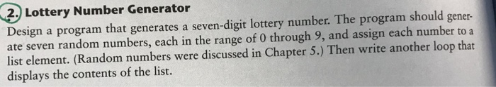 Solved Lottery Number Ctey unbes The sig en u Design a | Chegg.com