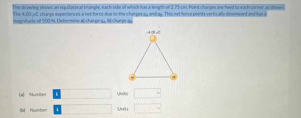 Solved The drawing shows an equilateral triangle, each side | Chegg.com