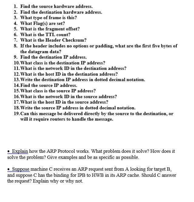 Destination Hardware Address 6 Bytes Source Hardware | Chegg.com