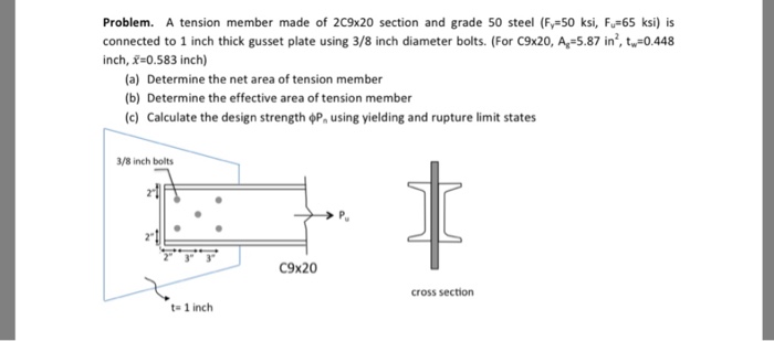 Solved Problem. A tension member made of 2C9x20 section and | Chegg.com