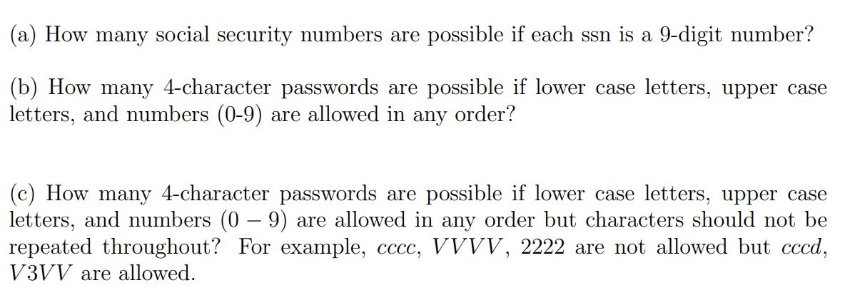 Solved (a) How many social security numbers are possible if | Chegg.com
