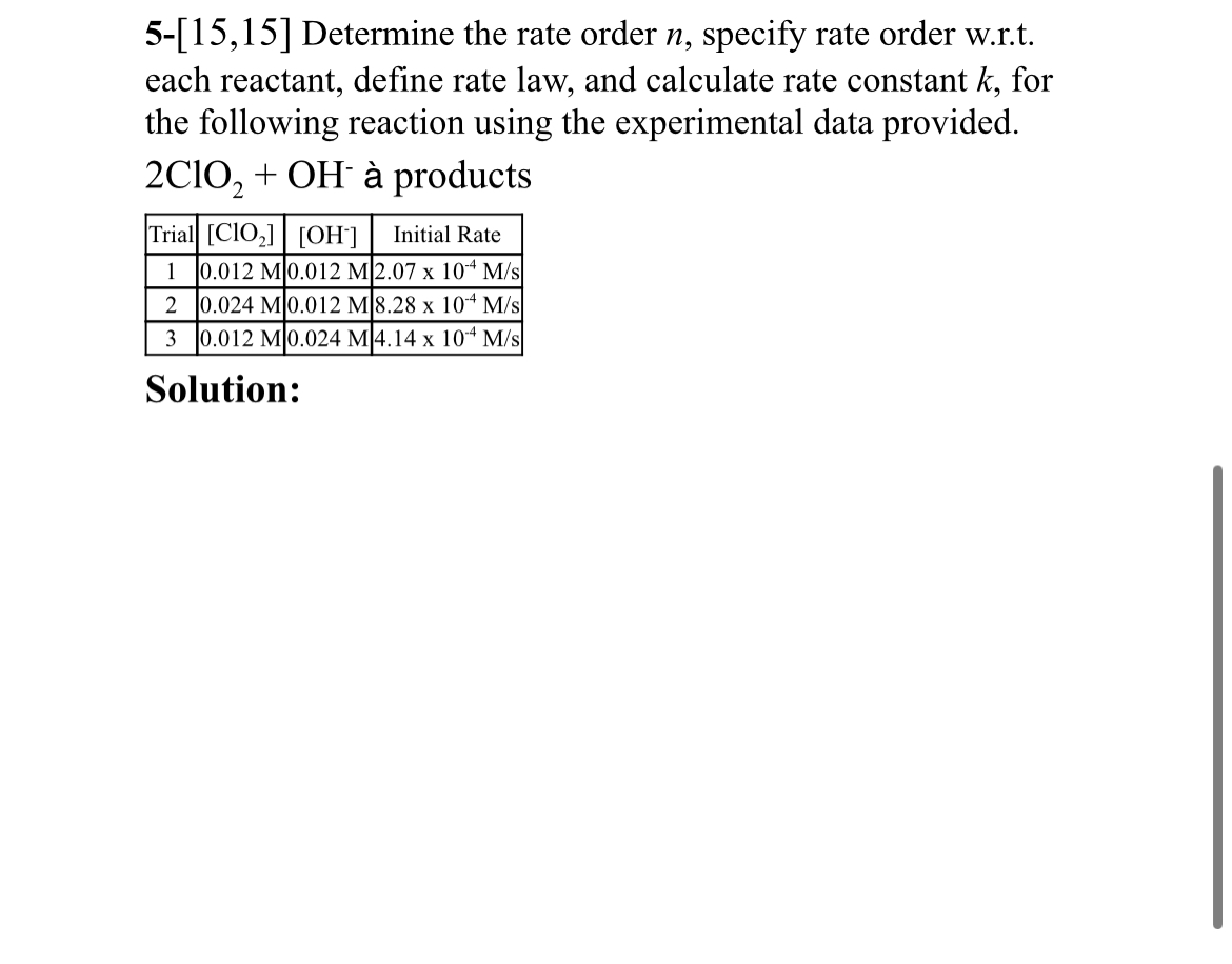 Solved 5-[15,15] ﻿Determine the rate order n, ﻿specify rate | Chegg.com