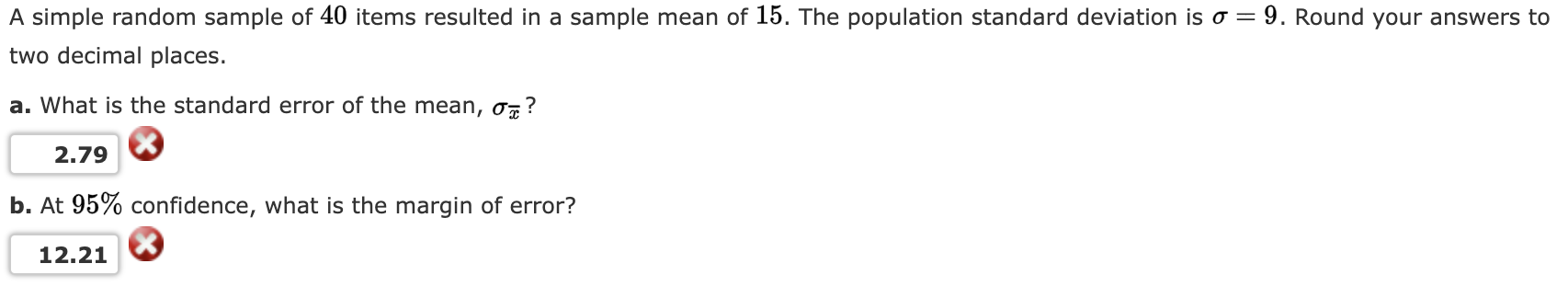 Solved A simple random sample of 40 items resulted in a | Chegg.com