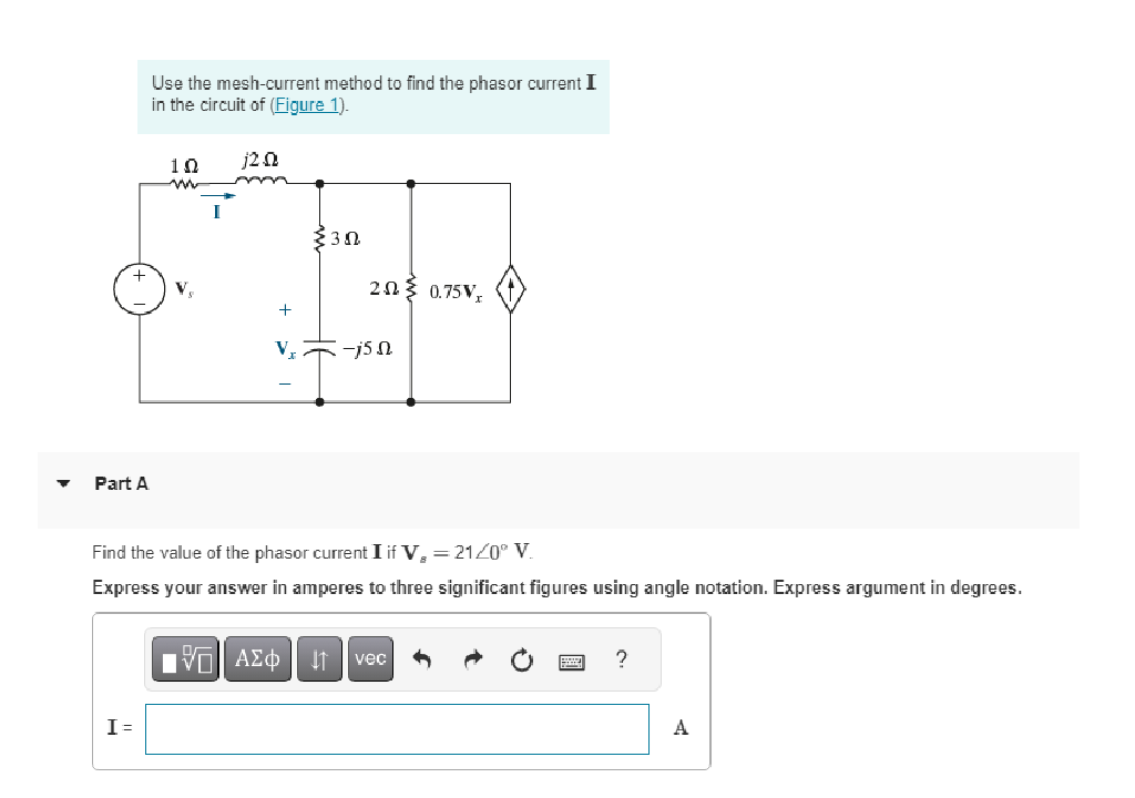 Solved Find the value of the phasor current I ﻿ if Vs= | Chegg.com