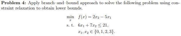 Solved Problem 4: Apply branch-and-bound approach to solve | Chegg.com