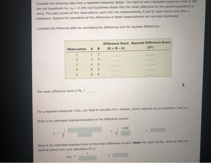 Solved Consider the following data from a repeated-measures | Chegg.com
