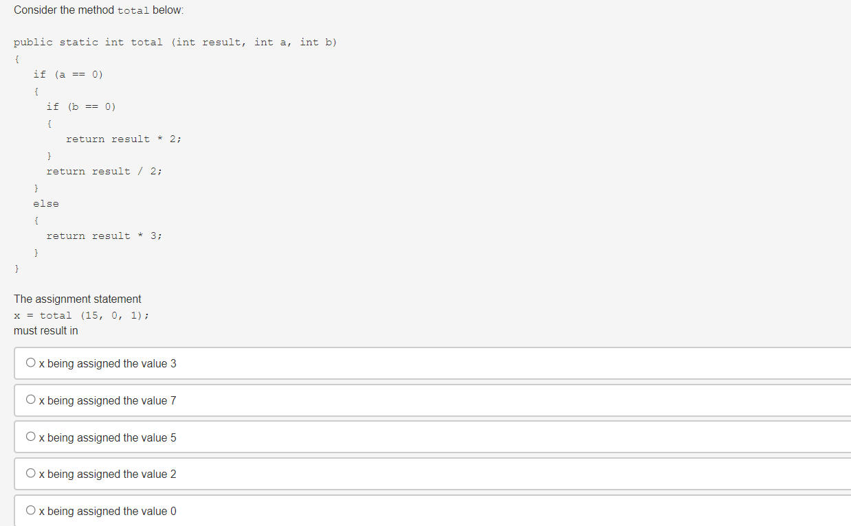 Solved Public Static Int Total Int Result Int A Int B 