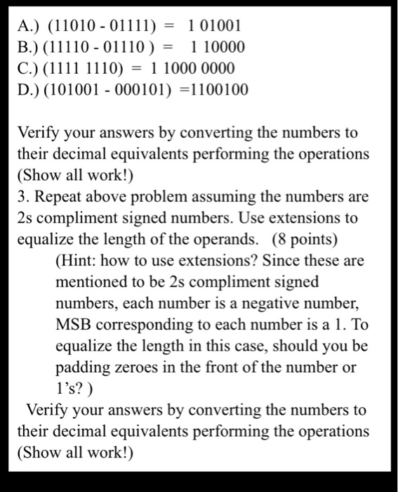 Solved A.) (11010-01111) = B.) (11110-01110) = 101001 1 | Chegg.com