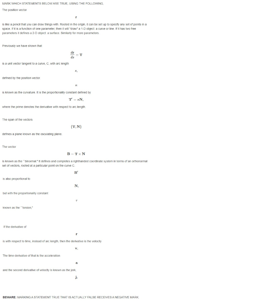 Solved MARK WHICH STATEMENTS BELOW ARE TRUE, USING THE | Chegg.com