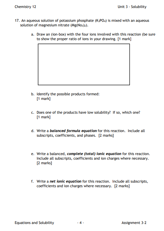 Solved Chemistry 12 Unit 3 - Solubility 17. An aqueous | Chegg.com