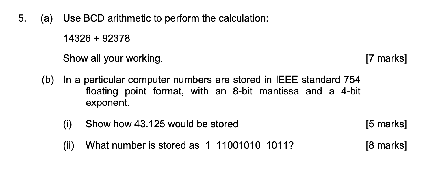 Solved 5. (a) Use BCD arithmetic to perform the calculation: | Chegg.com