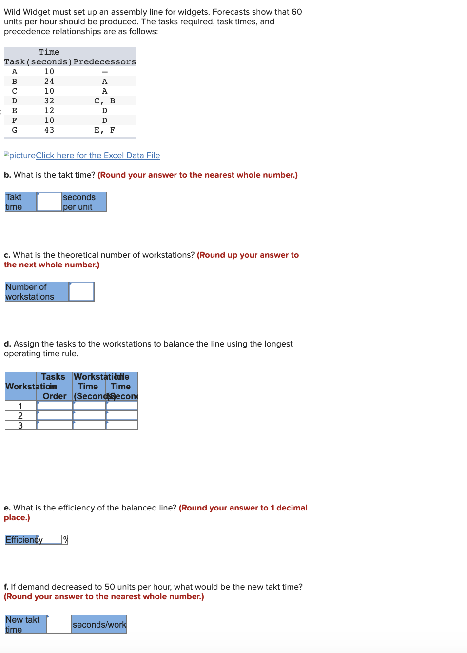 Solved Wild Widget must set up an assembly line for widgets. | Chegg.com