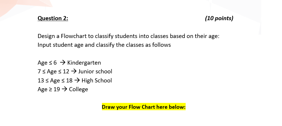 Solved Question 2: (10 points) Design a Flowchart to | Chegg.com